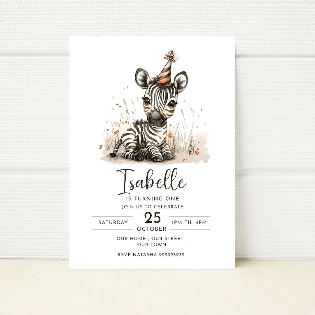 Editable Zebra Birthday Party Invitation Phone Digital E Invitation ...