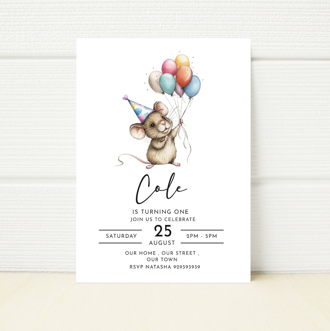 Editable Mouse Birthday Invitation, Woodland Party Mobile Invite ...