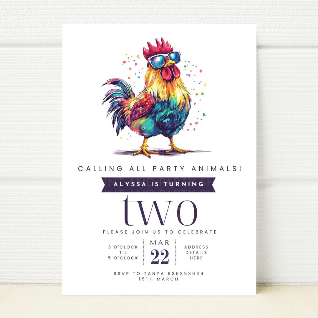 Rainbow Chicken Birthday Invitation, Farm Party (canva Editable ...