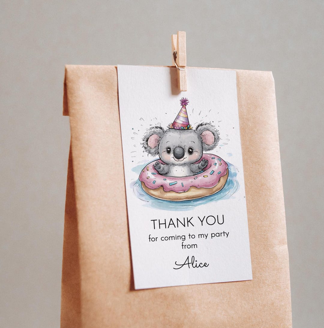 Editable Koala Birthday Party Thank You for Coming Gift Tags Favour ...