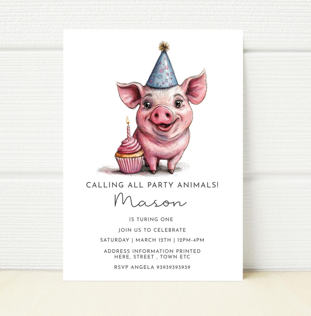 Farm Pig Birthday Party Invitation Invite Editable Birthday Park Picnic ...