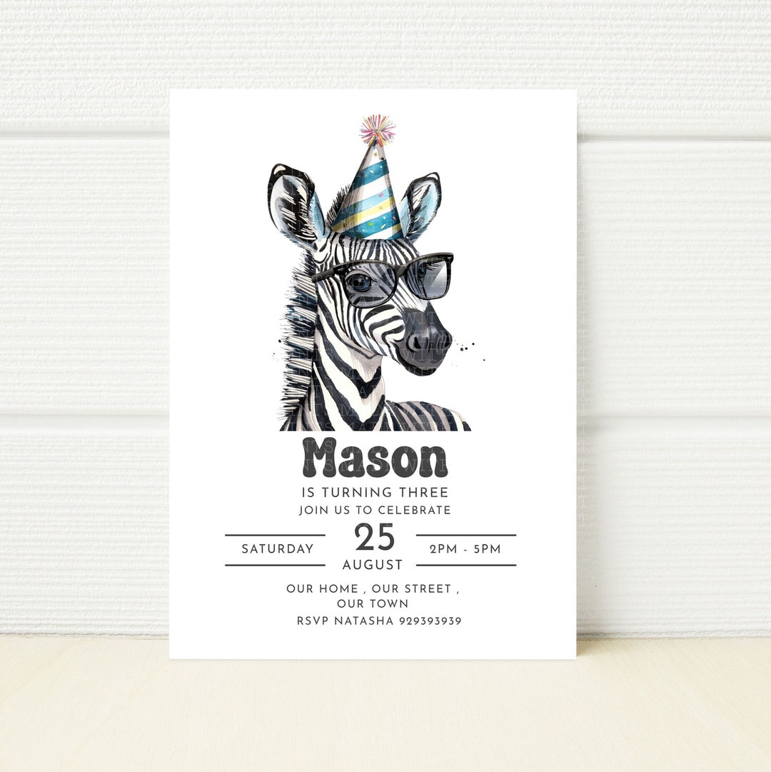 Zebra Birthday Wild Party Invitation Phone Digital E Invitation Mobile ...