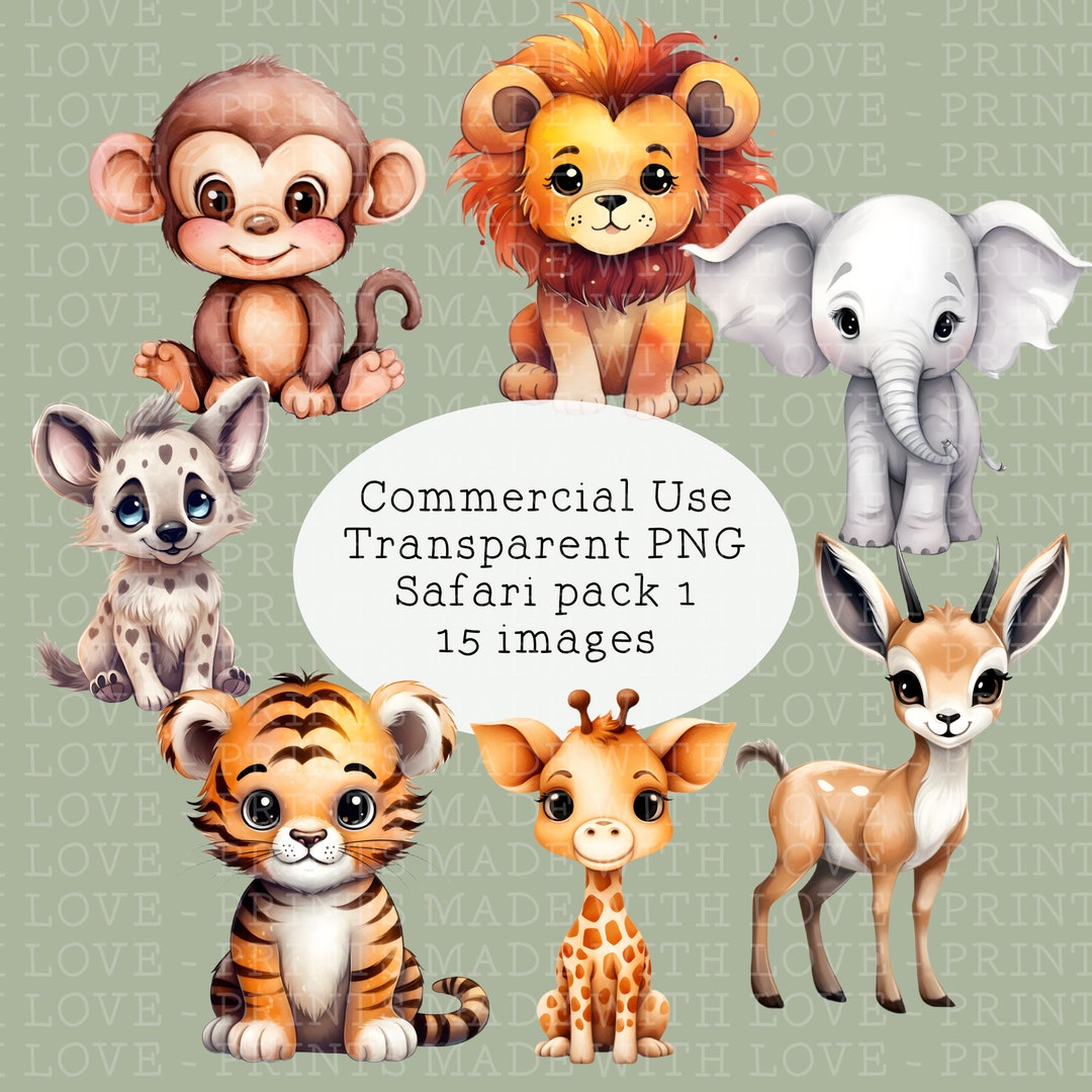Baby Safari Animals Clipart Pack 15 Png Images Jungle Animals Small ...