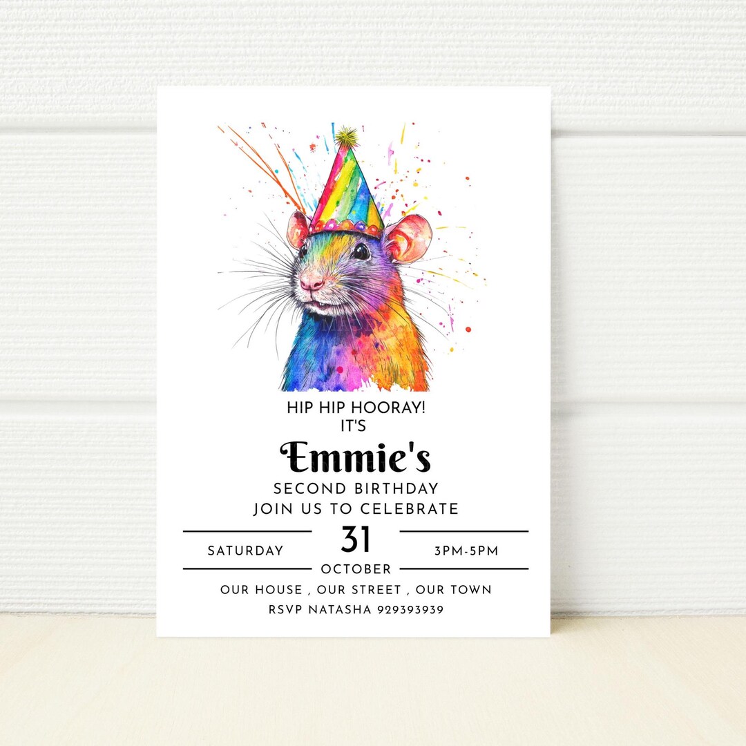 Party Rat Rainbow Birthday Party Invite Invitation Boys Girls Invite ...