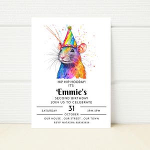 Party Rat Rainbow Birthday Party Invite Invitation Boys Girls Invite ...