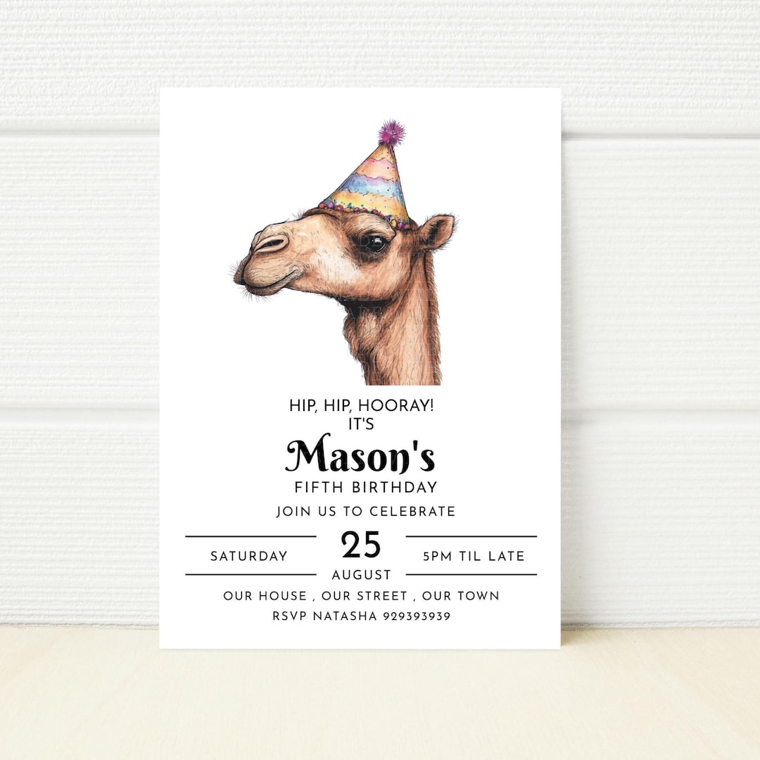 Camel Birthday Party Invitation Desert Safari Zoo Party Editable ...