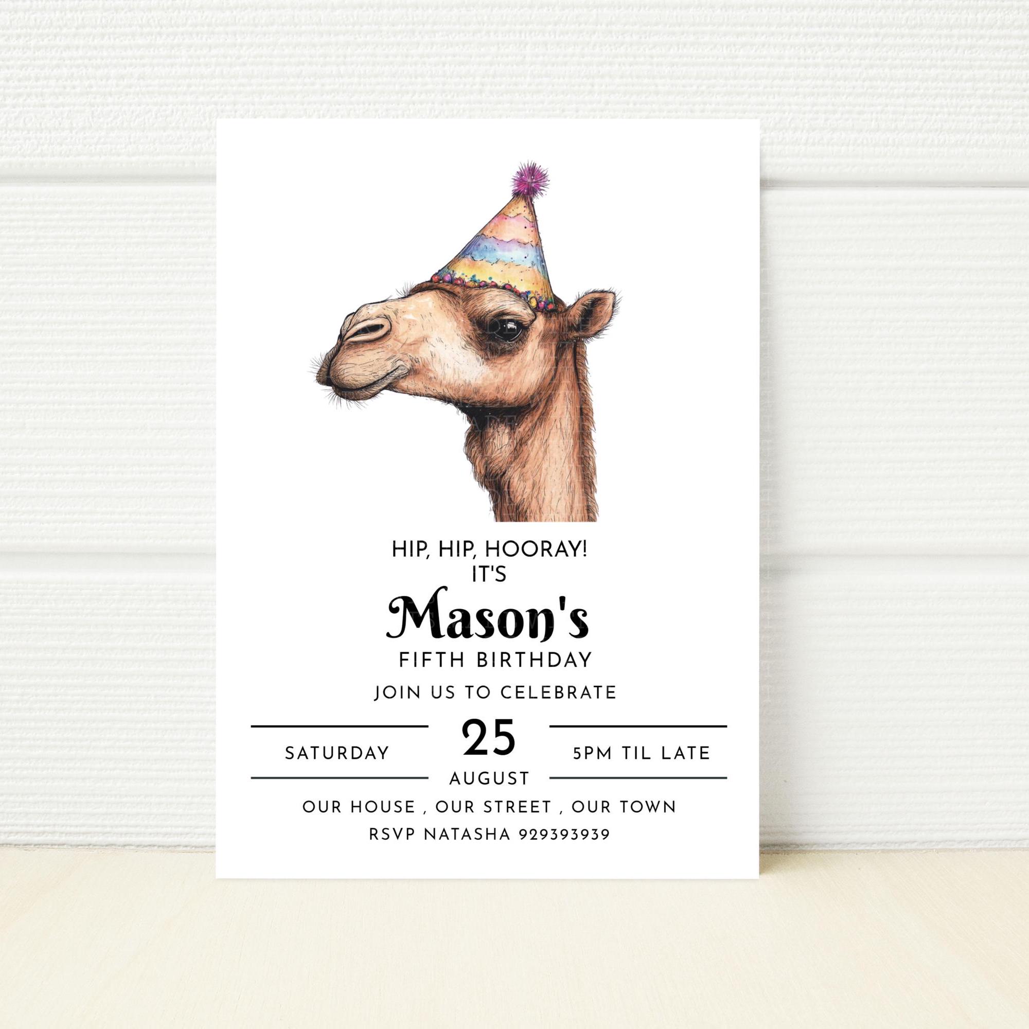 Camel Birthday Party Invitation Desert Safari Zoo Party Editable ...