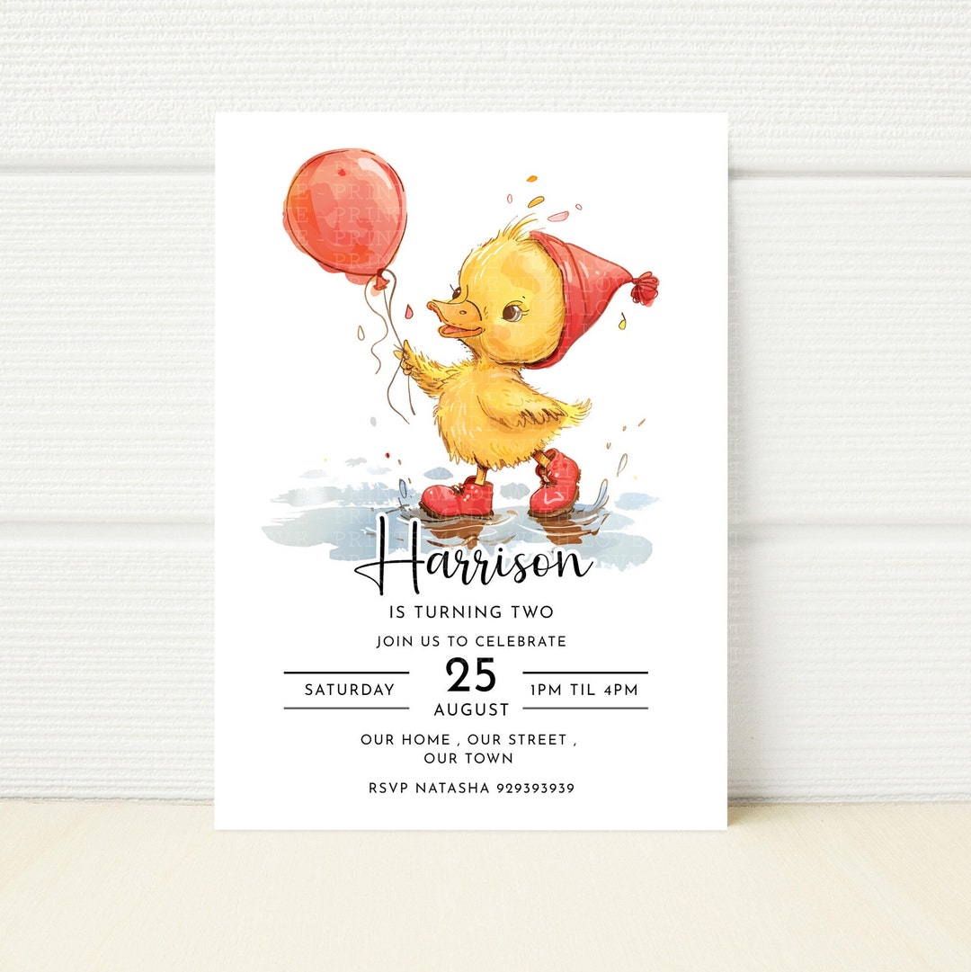 Cute Duck 2nd Birthday Invitation, Editable File (digital Files) - Etsy