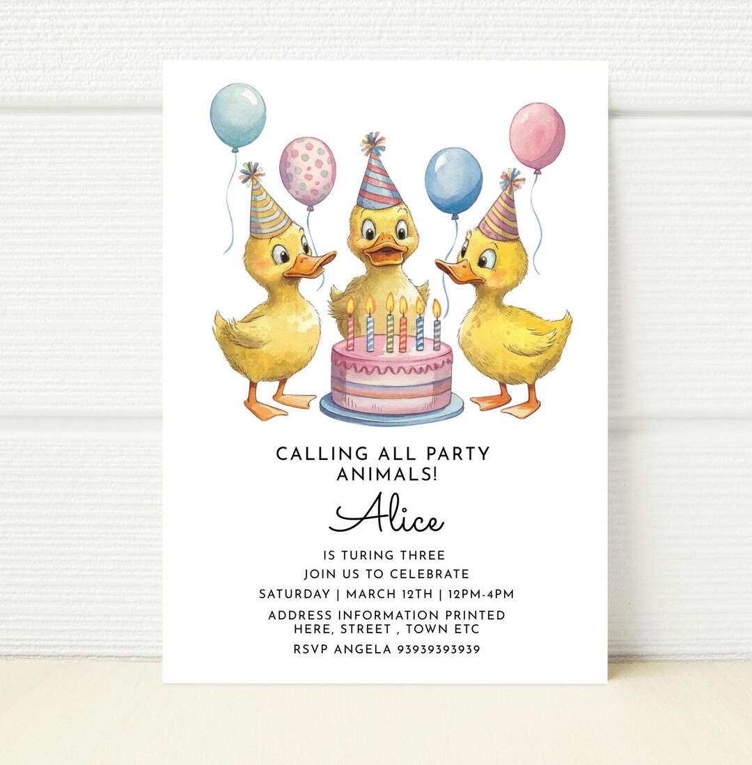Yellow Ducks Birthday Invitation, Printable Party Invite (digital ...