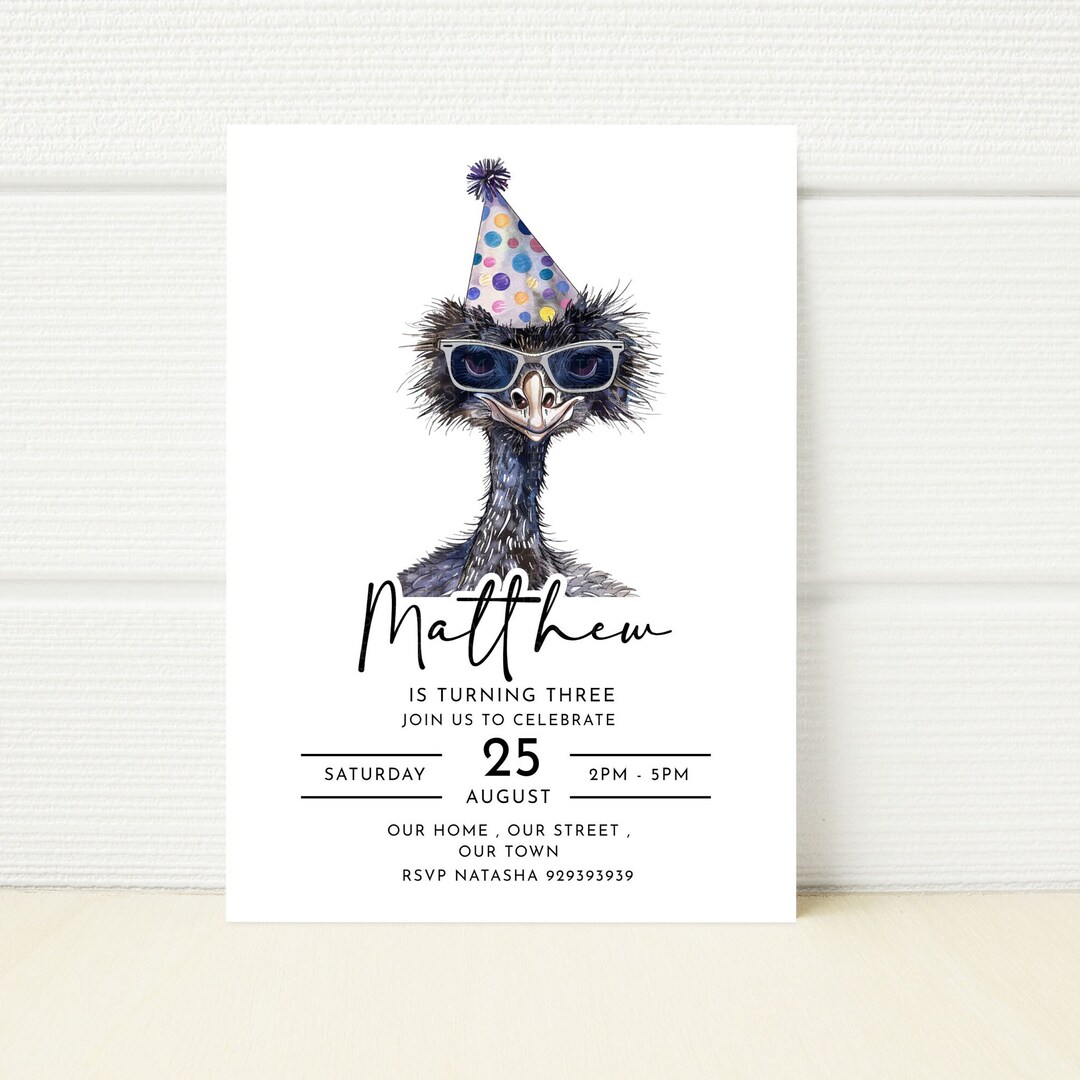 Editable Emu Birthday Wild Party Invitation Phone Digital E Invitation ...