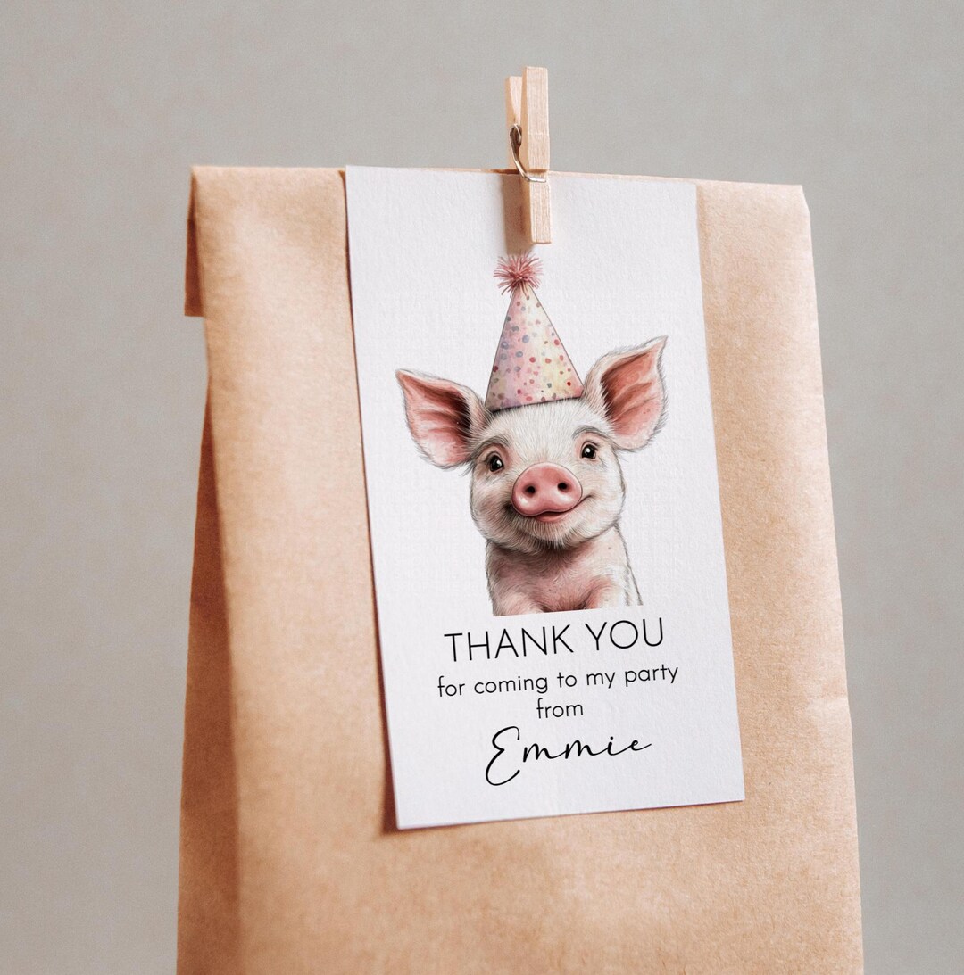 Pig Birthday Party Thank You for Coming Gift Tag Farm Pet Favour Tags ...
