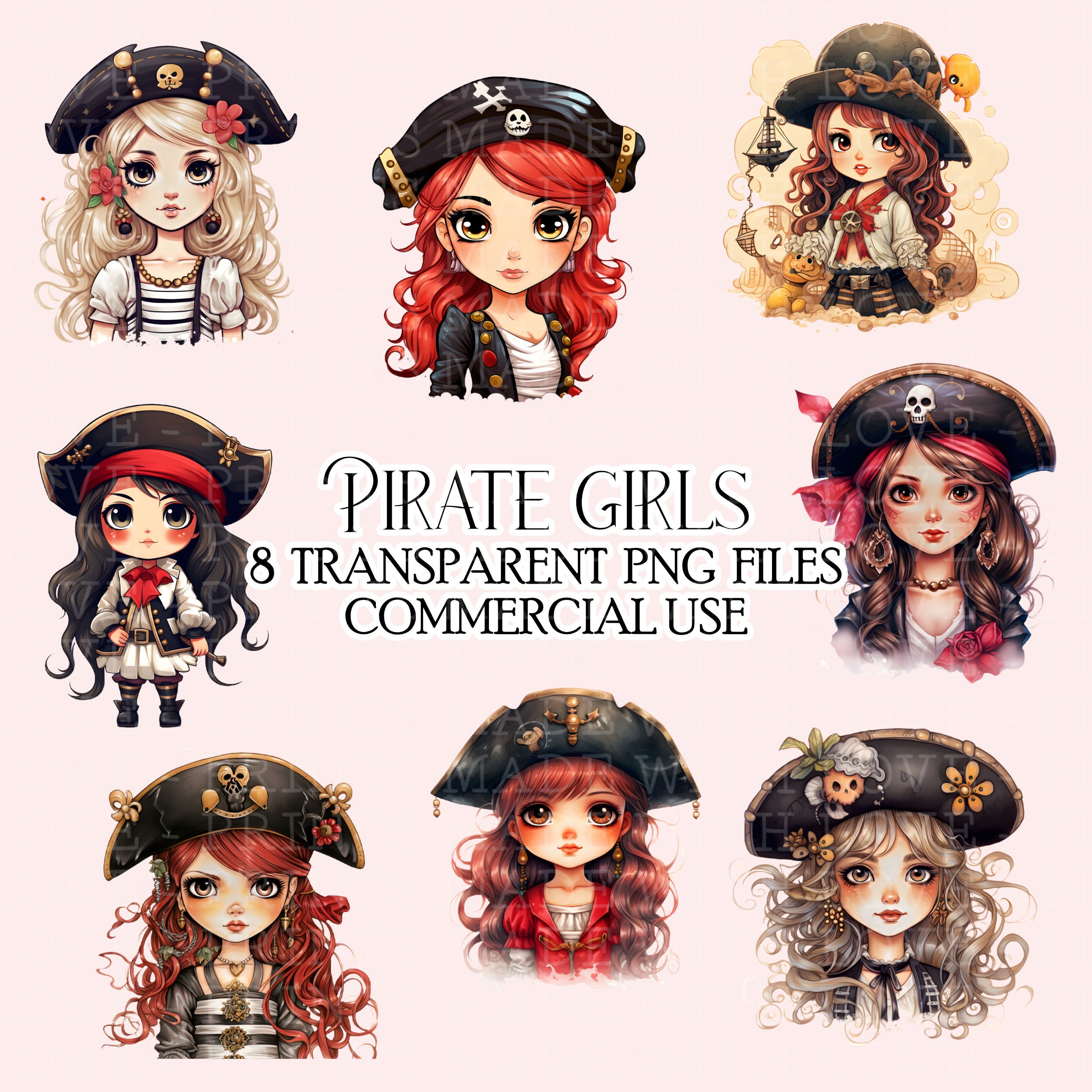 Pirate Girl Clipart 8 PNG Images Birthday Card Image Small Commercial ...
