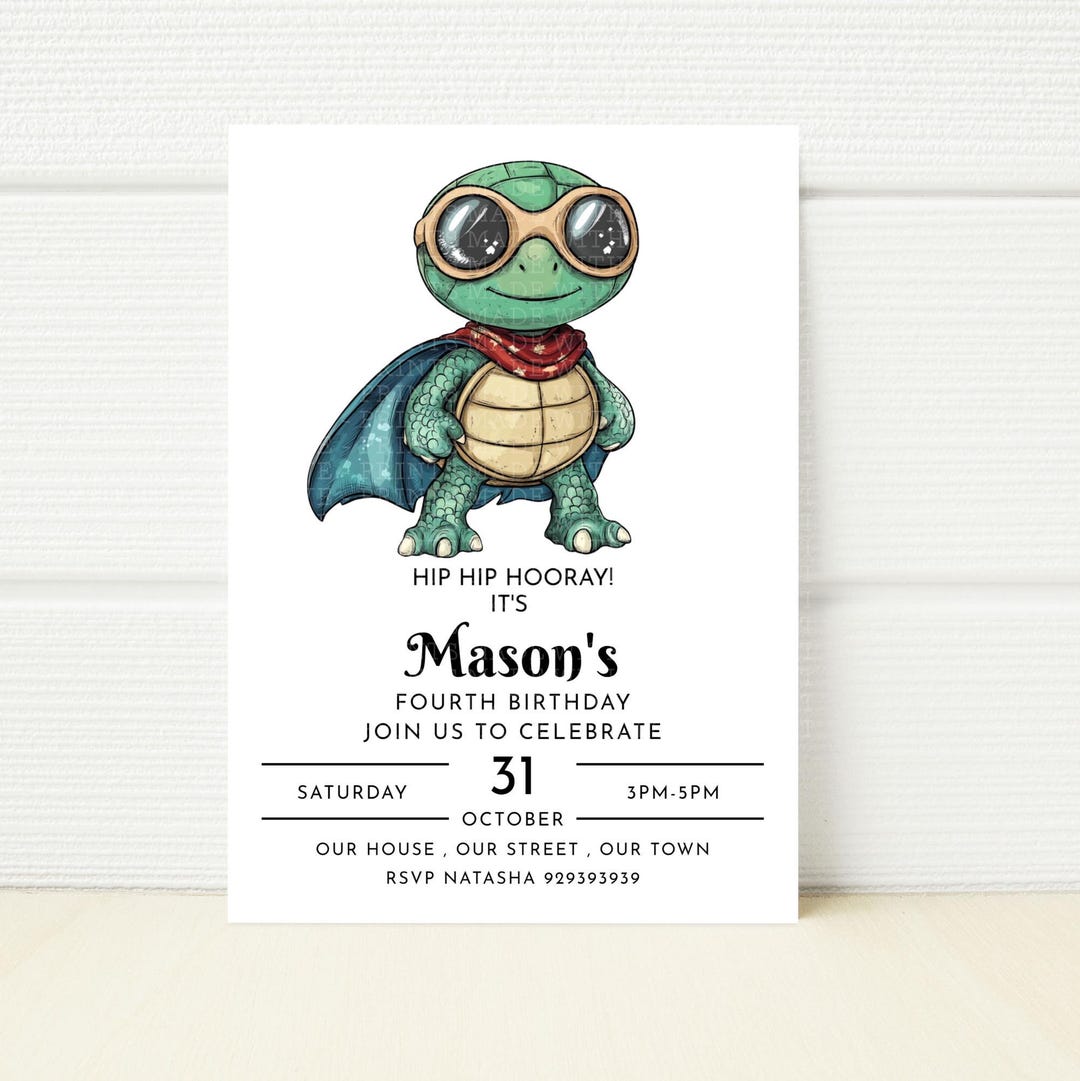 Turtle Pet Shop Birthday Party Invitation Editable Picnic Digital ...