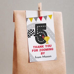 Race Car 5th Birthday Thank You Tag, Personalized Favor Label (digital ...