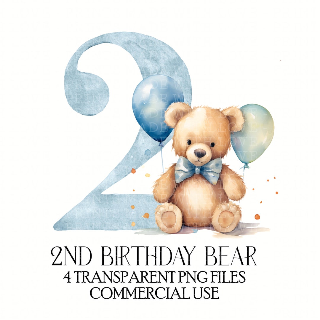 Birthday Teddy Bear Number 2 Birthday Balloons 2nd Birthday Second ...