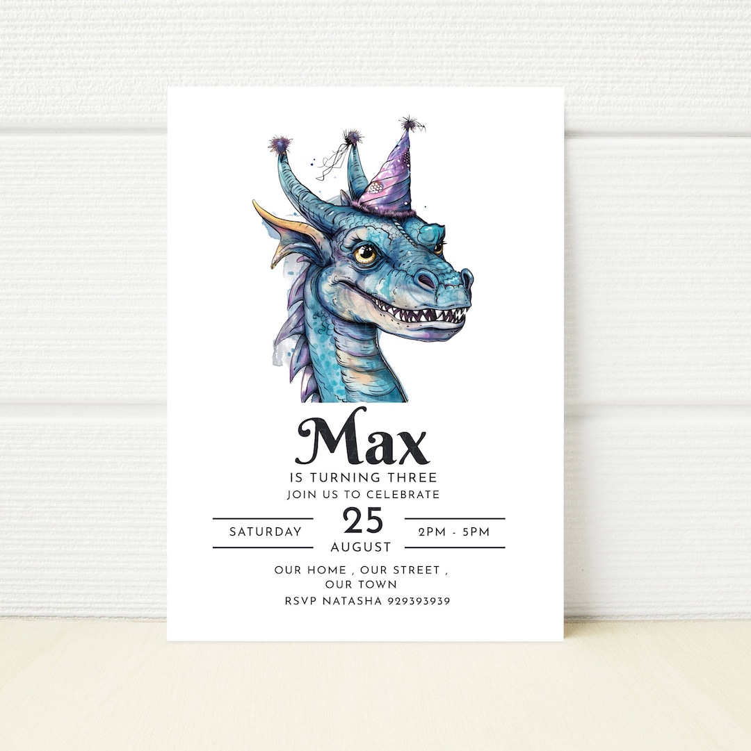 Dragon Birthday Party Invite Invitation Boys Girls Invite Digital E ...