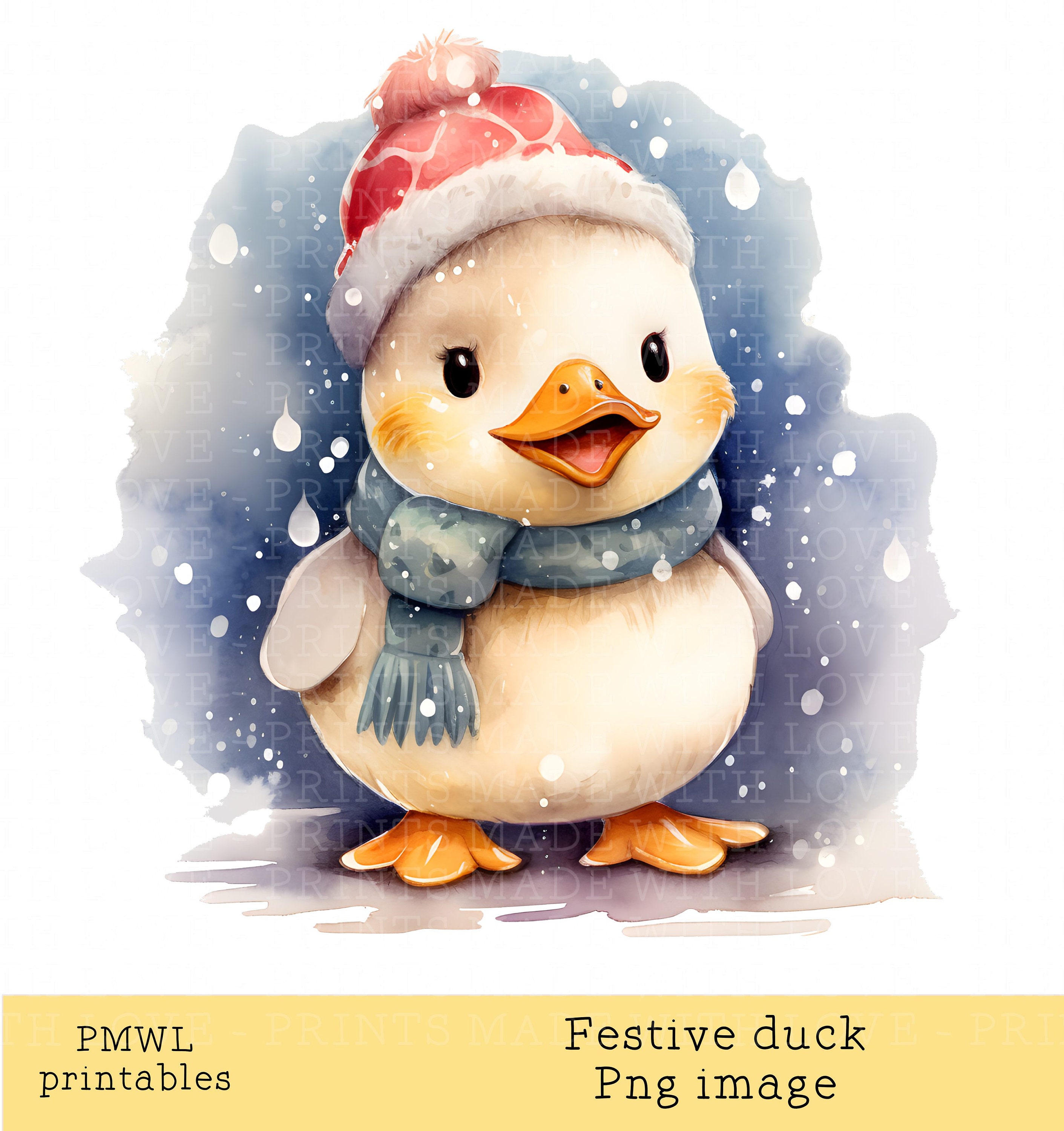 Christmas Duck Clipart Cute Festive Duckling in Snow Sublimation Card ...