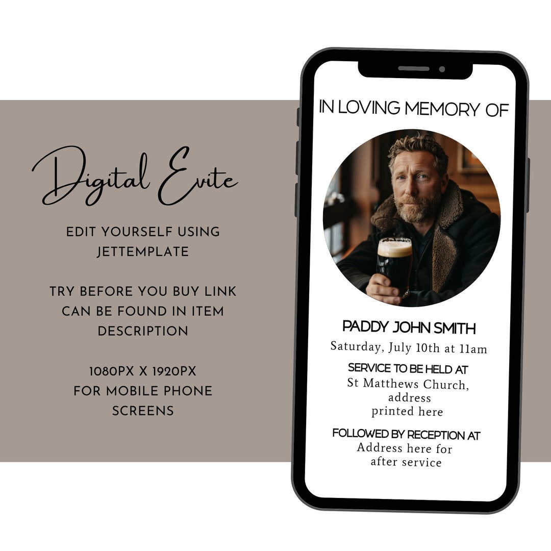 Funeral Text Invitation E Invite With Photo Picture Funeral Invite in ...