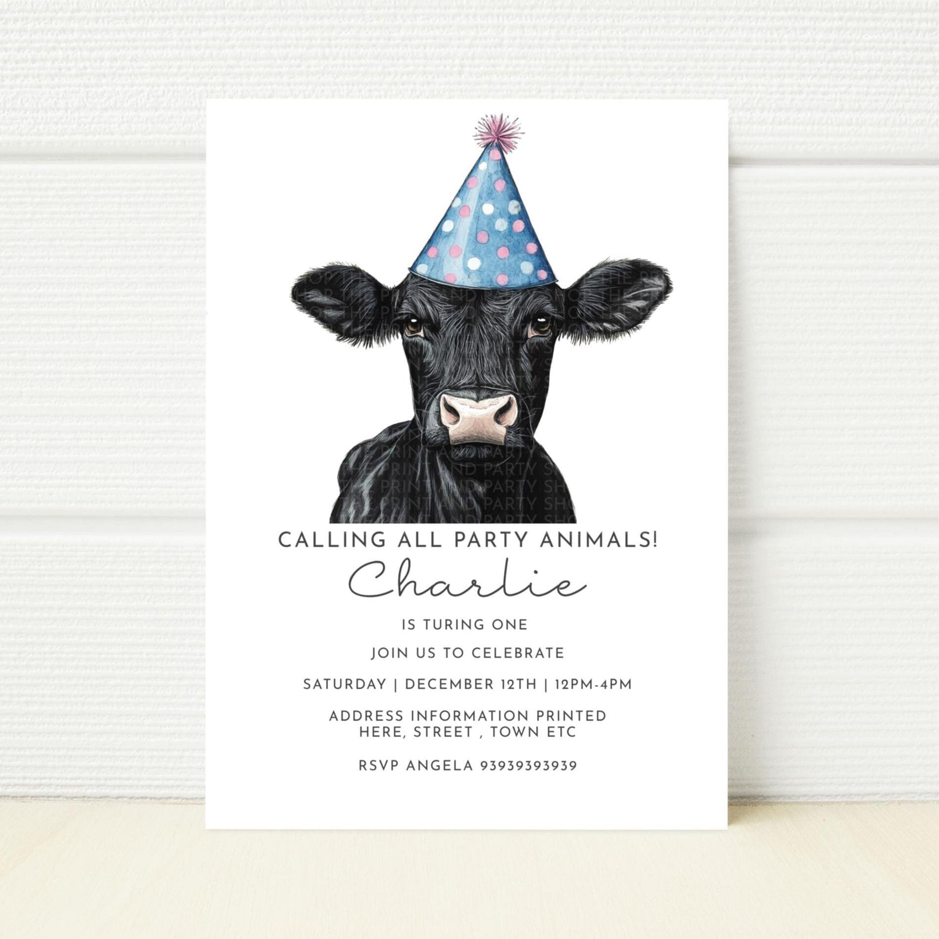 Black Angus Cow Birthday Invitation, Farm Party (digital Download) - Etsy