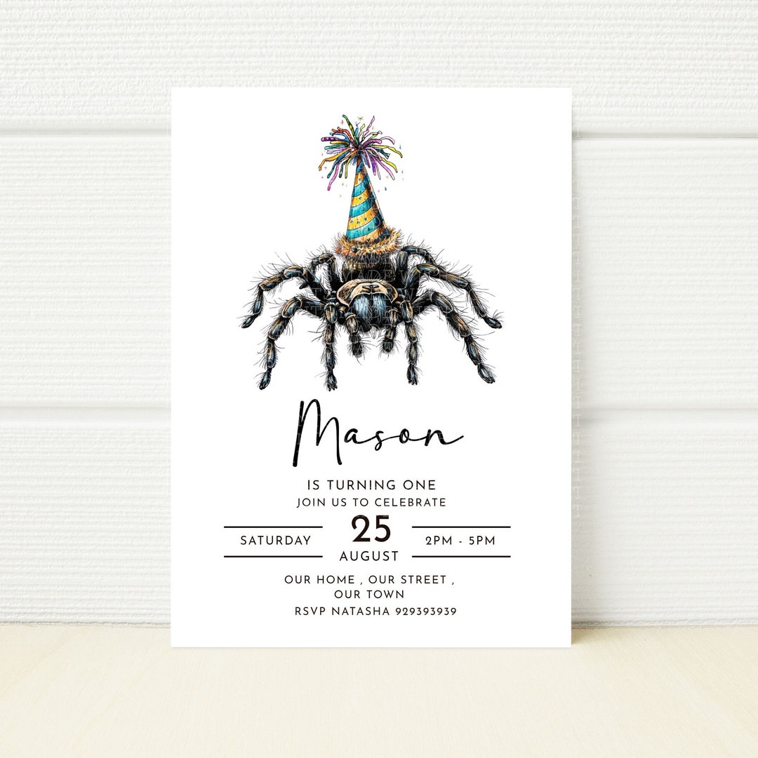Editable Spider Birthday Party Invitation Tarantula Invite Pool Party ...