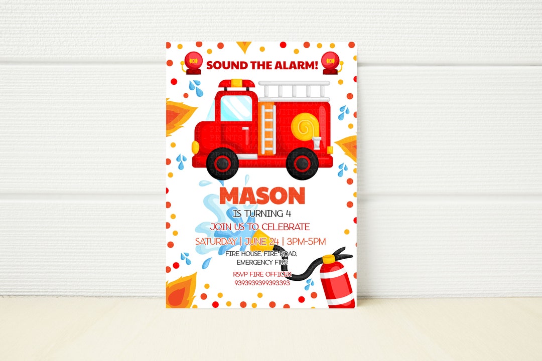Fire Engine Birthday Invitation | Editable Fireman Party Invite ...