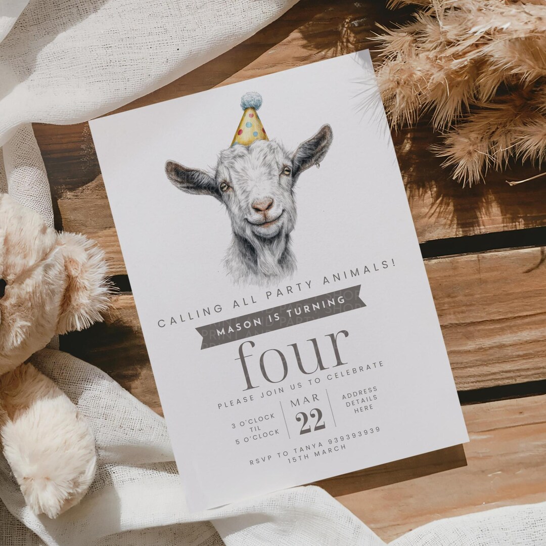 Goat Birthday Invitation Canva Template Farm Barn Digital Download ...