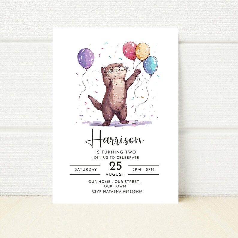 Editable Otter Birthday Party Invitation Woodland Wildlife Boys Girls ...