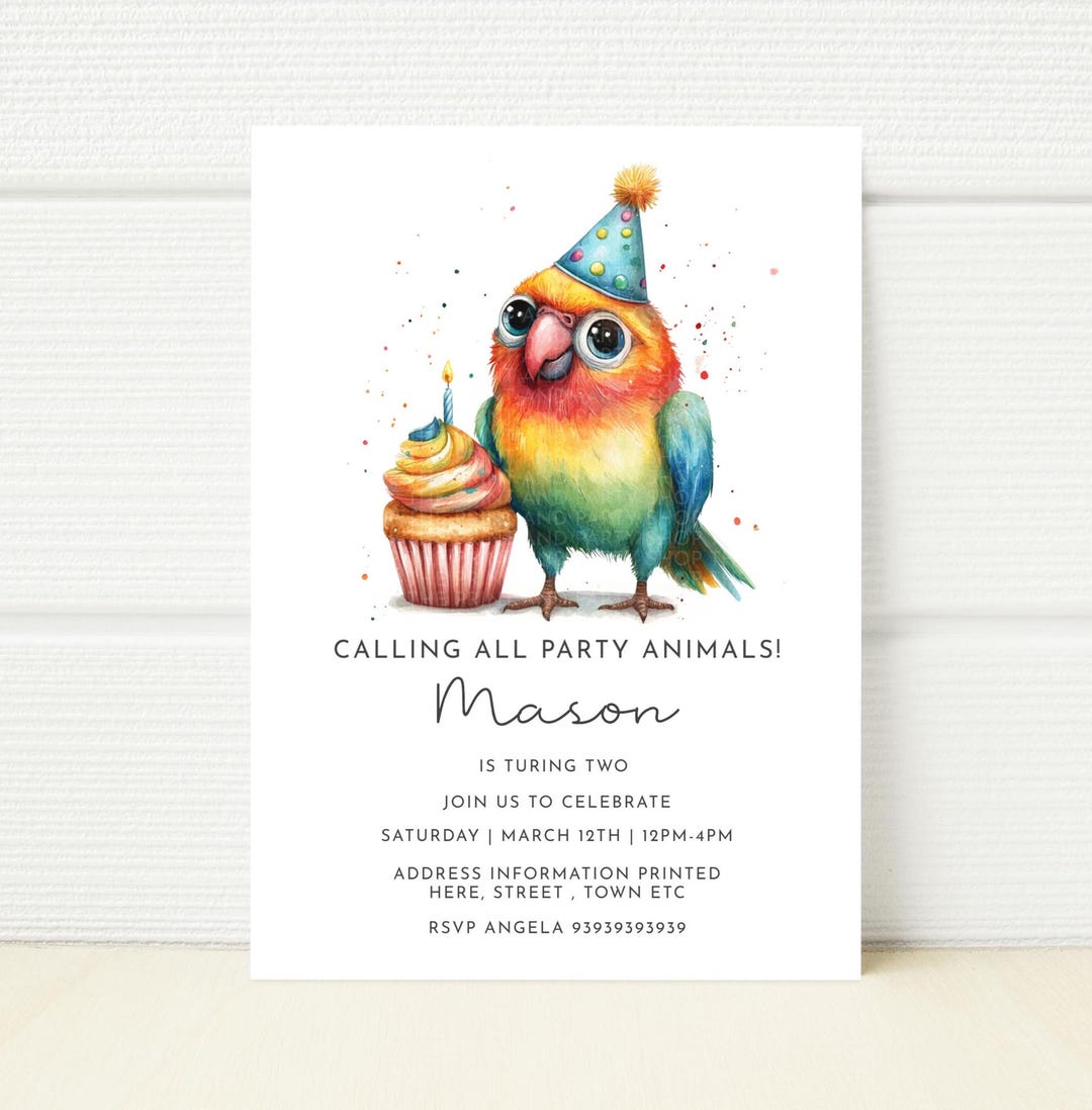 Parrot Birthday Invitation, Birds Theme (digital Editable Download) - Etsy