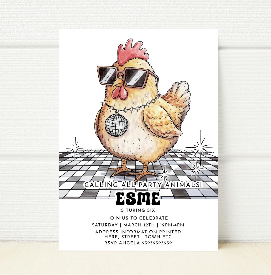 Chicken Disco Birthday Invitation, Farm Party E-invite (digital) - Etsy