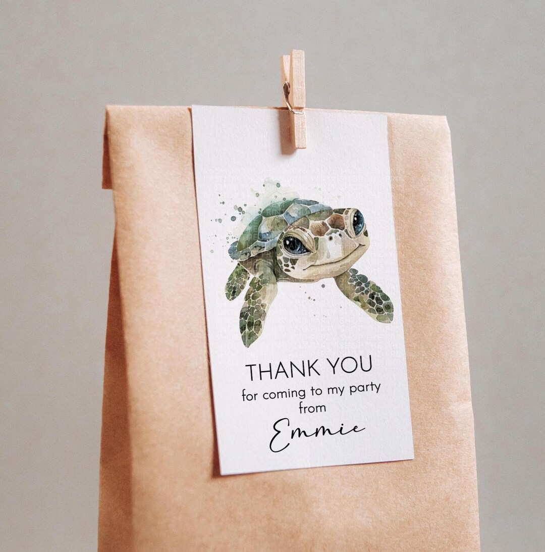 Editable Sea Turtle Birthday Party Thank You for Coming Gift Tags ...