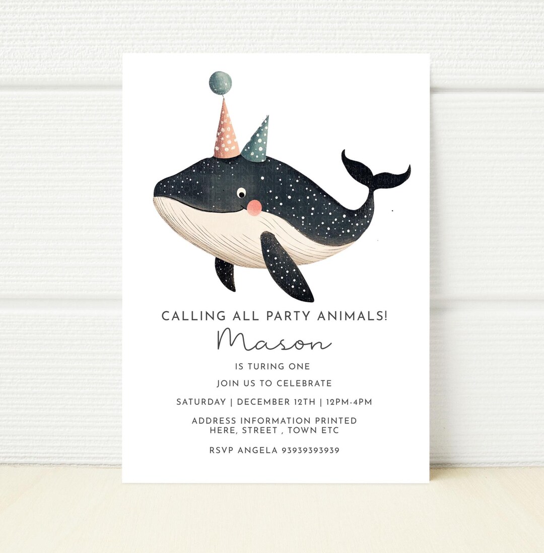 Editable Whale Birthday Party Invitation Digital Invite Under the Sea ...