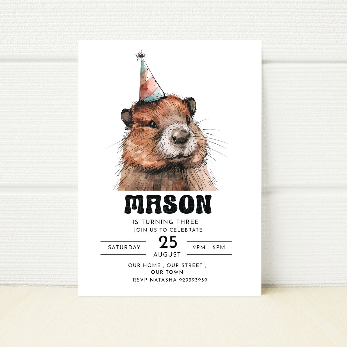 Editable Beaver Birthday Invitation Wild Party Phone Digital E Invite ...