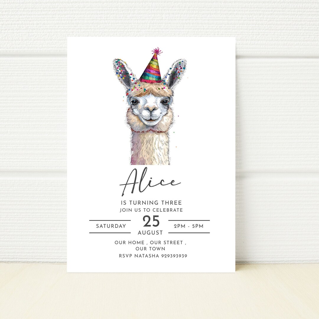 Editable Alpaca Birthday Invitation Alpaca Walk Phone Digital E Invite ...