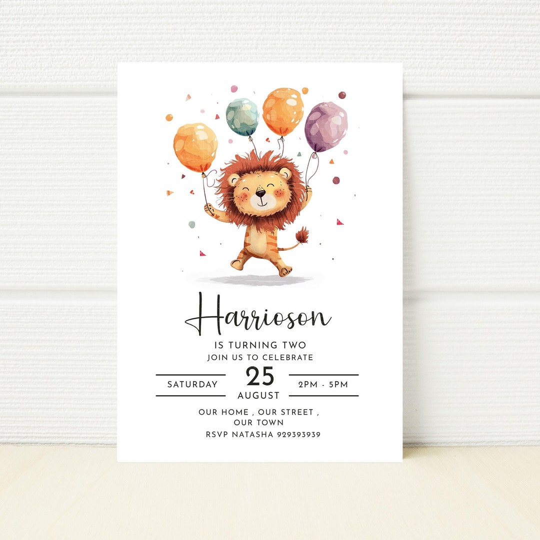 Lion Birthday Party Invitation Wild Jungle Safari Boys Girls Invite ...