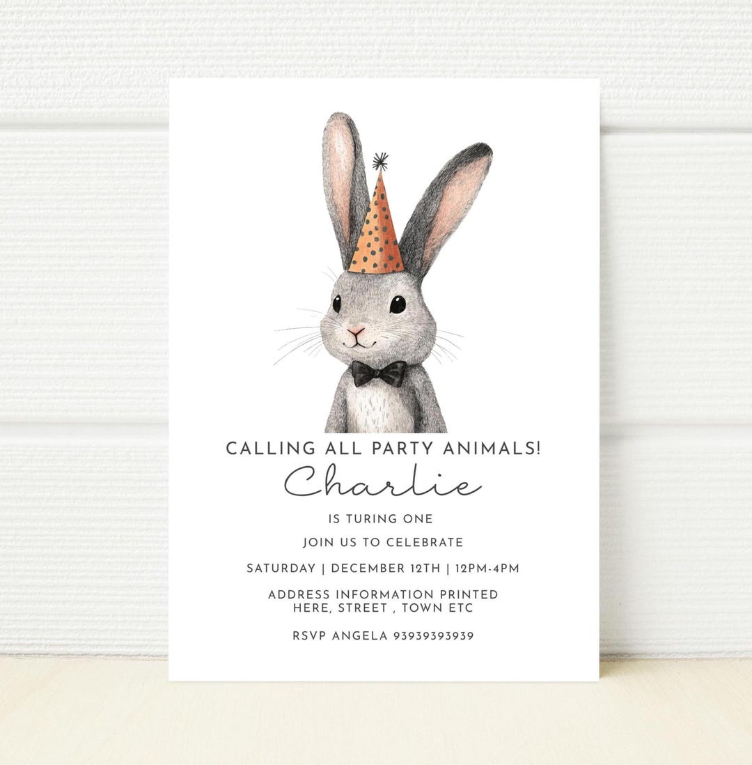 Editable Rabbit Birthday Party Invite Invitation Printable Template ...