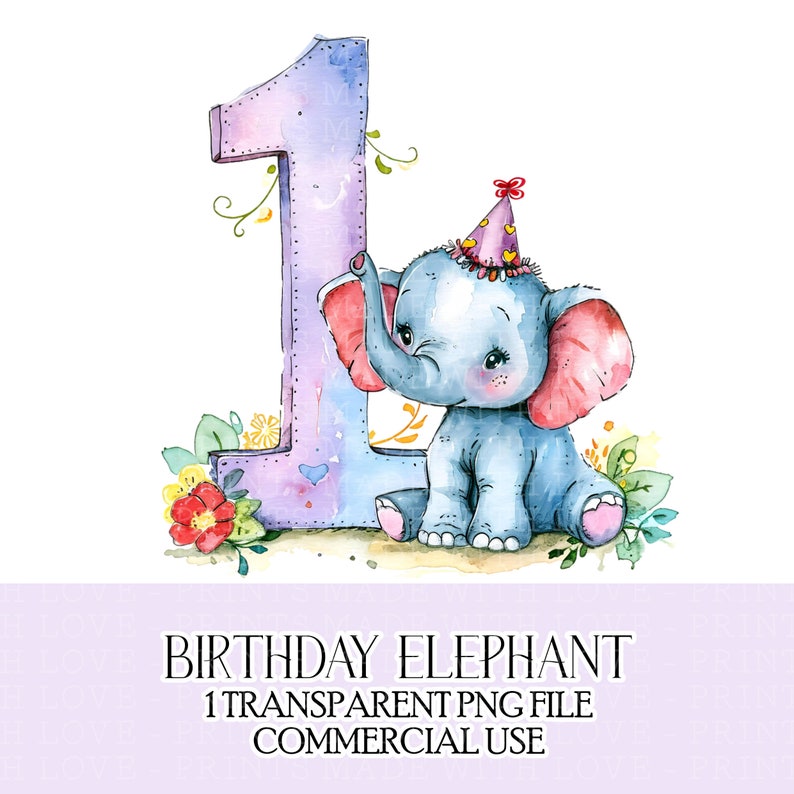 Elephant Birthday Clipart One Today 1 Watercolour First Sublimation ...
