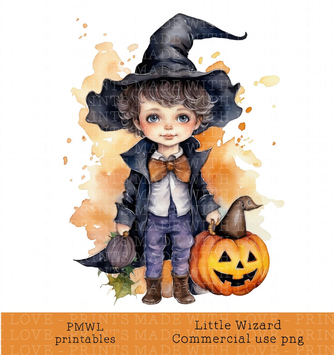 Halloween Wizard Boy Clipart Pumpkins , Cute Spooky Trick or Treat ...