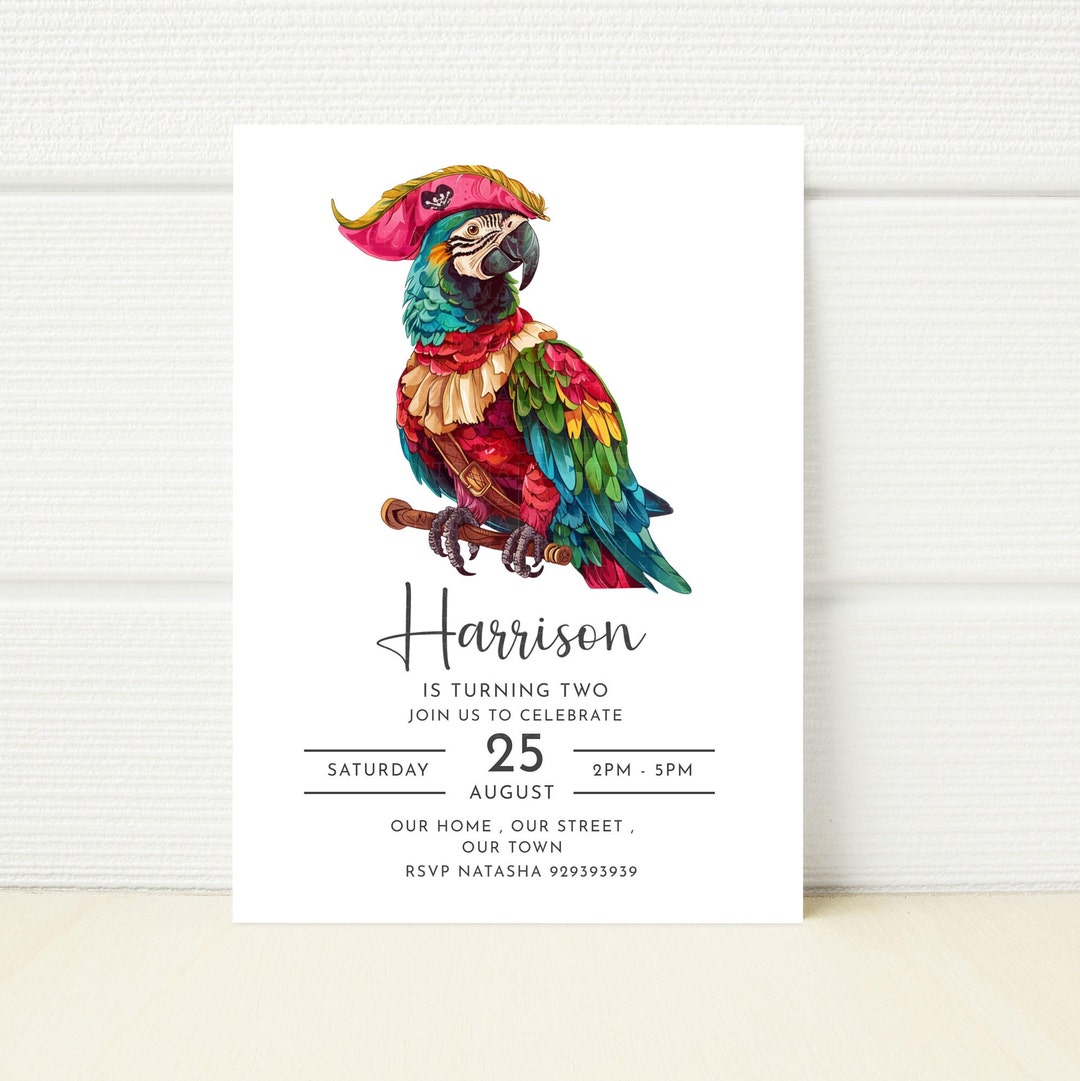 Pirate Parrot Birthday Party Invitation Wild Party Invite Digital ...