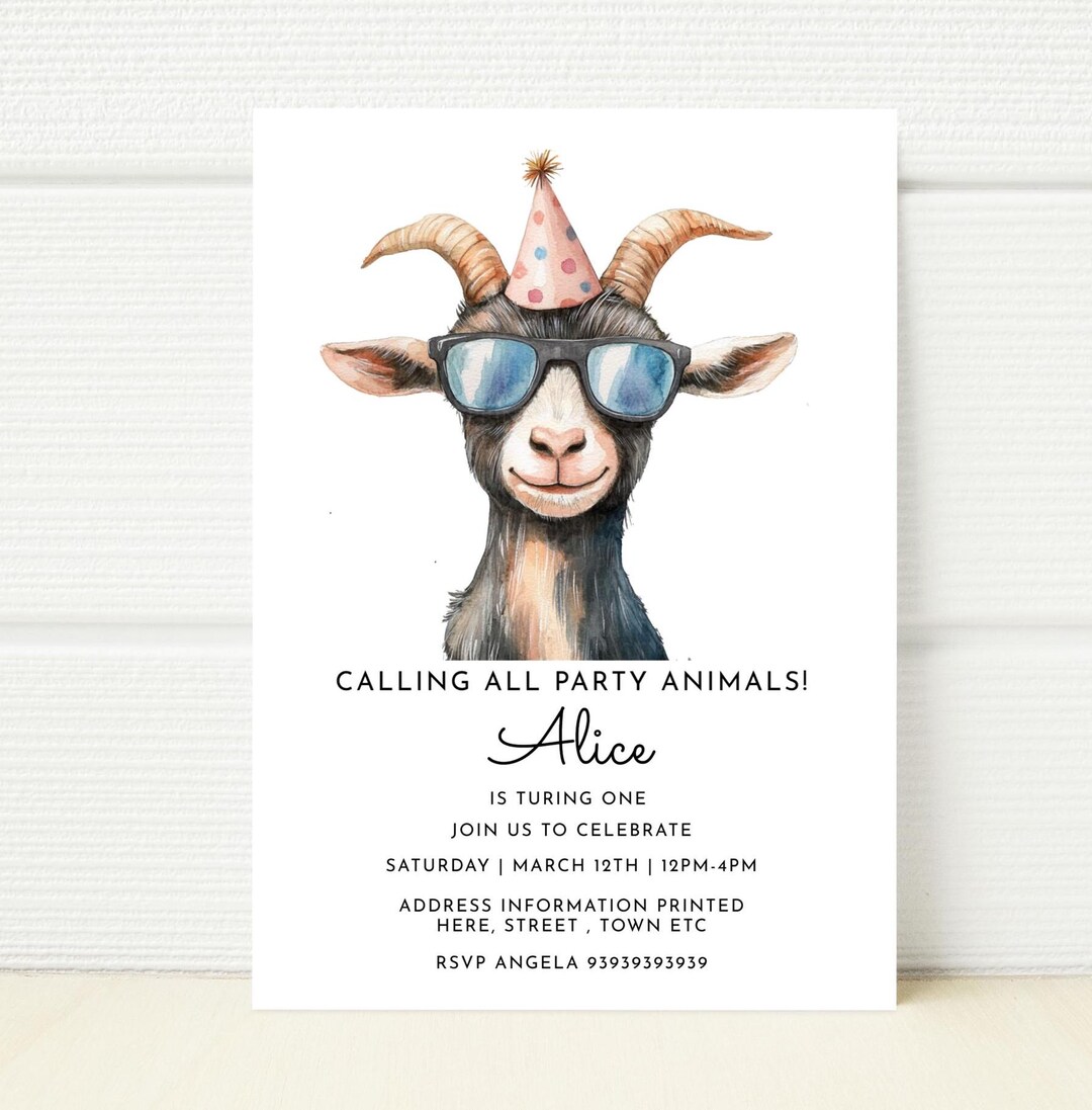Farm Goat Birthday Party Invitation Editable Invite Down on the Farm ...