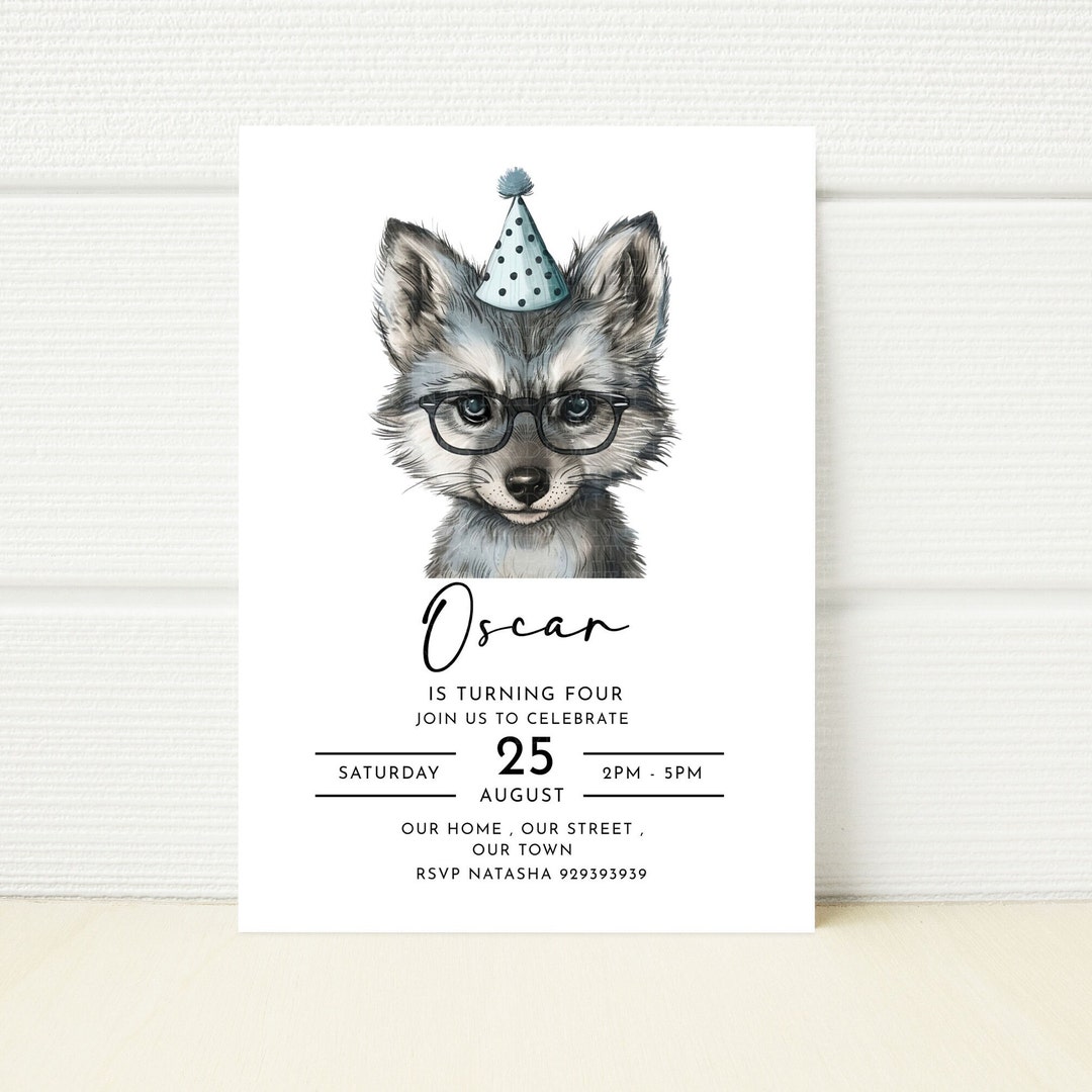 Editable Wolf Birthday Party Invitation Wild Party Invite Boys Girls ...