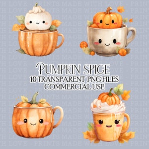 Pumpkin Spice Coffee Clipart Bundle 10 Images Pumpkin Latte Cute Kawaii ...