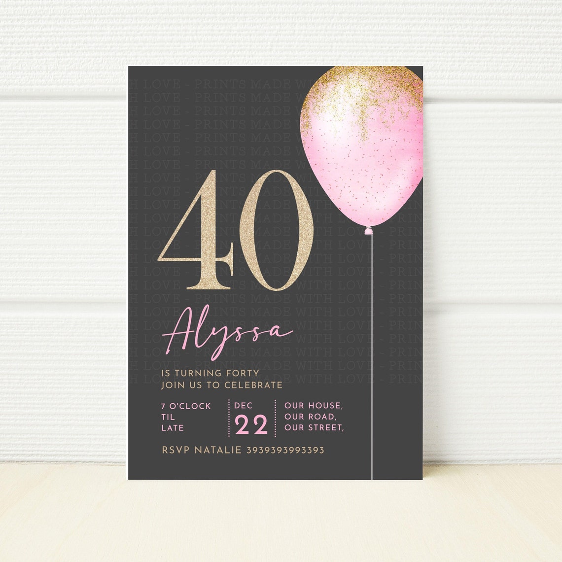 Editable 40th Birthday Invitation Template Pink and Gold Minimalist ...