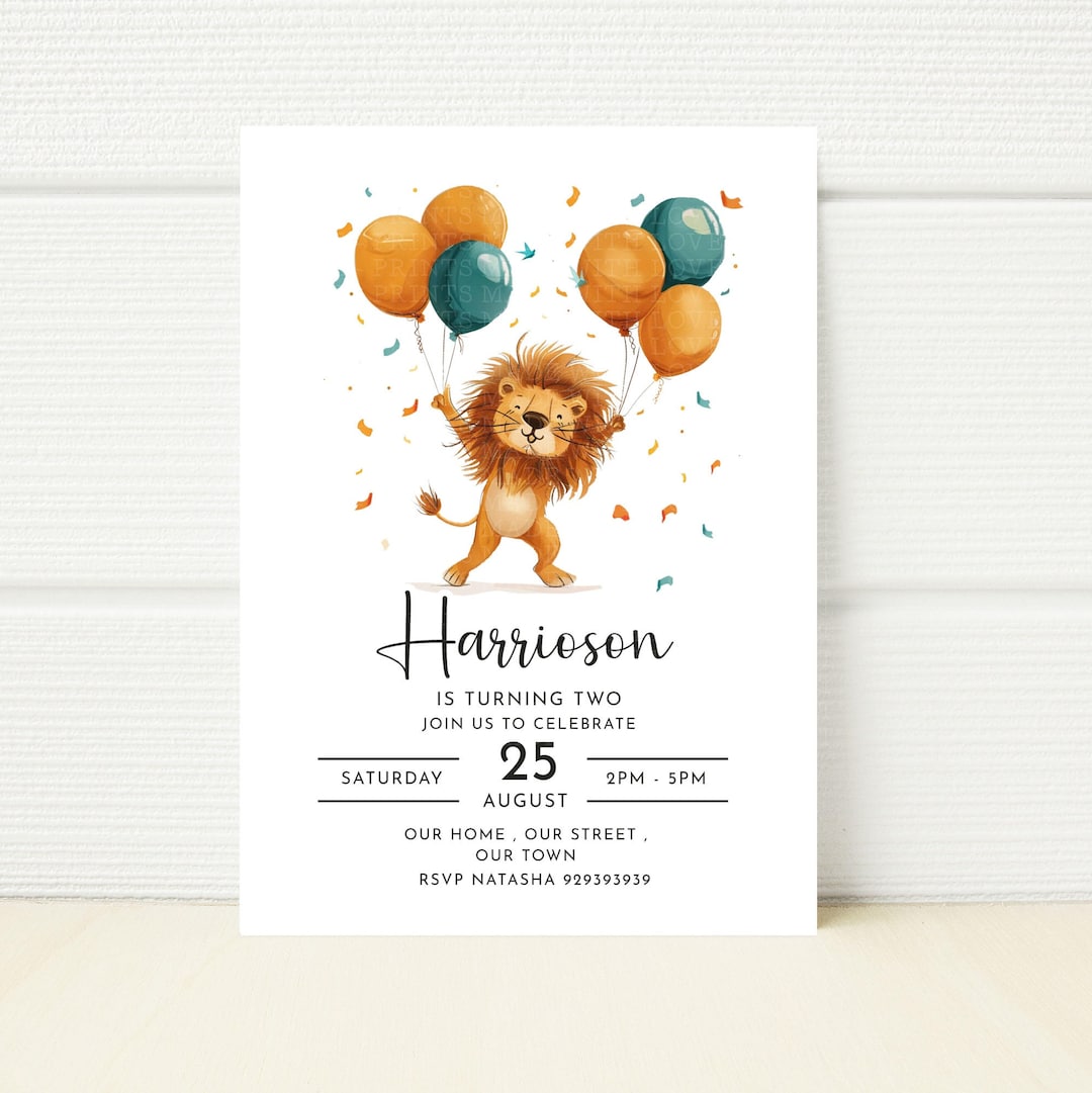 Lion Birthday Invitation, Jungle Safari, Editable (digital E-invite) - Etsy