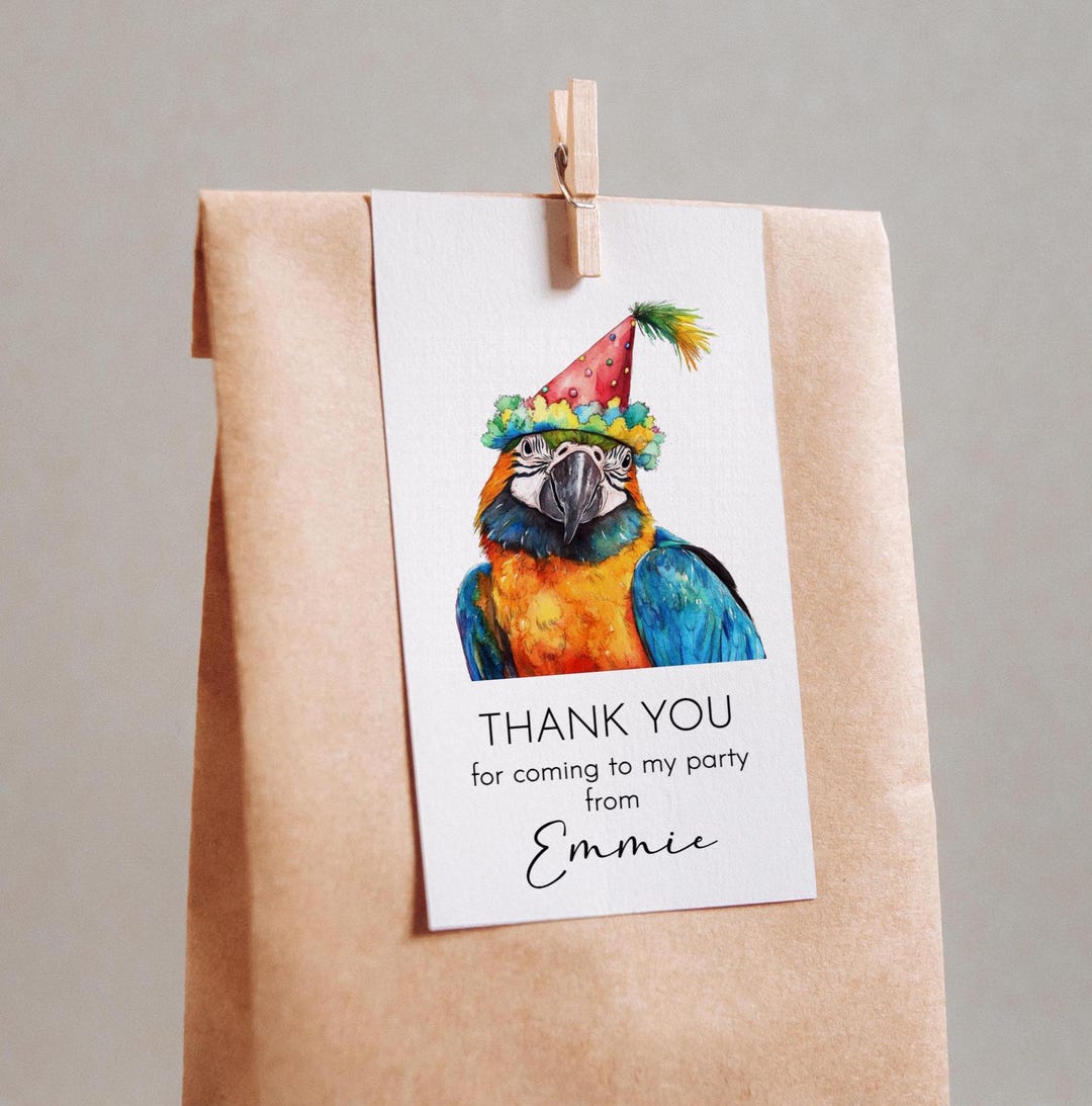 Parrot Birthday Thank You Tag, Printable Favor Tags (digital File) - Etsy