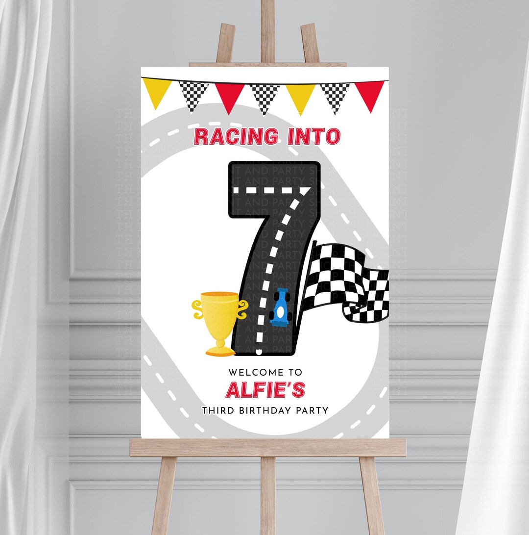 7th Birthday Race Car Party Welcome Sign Editable Printable Template ...