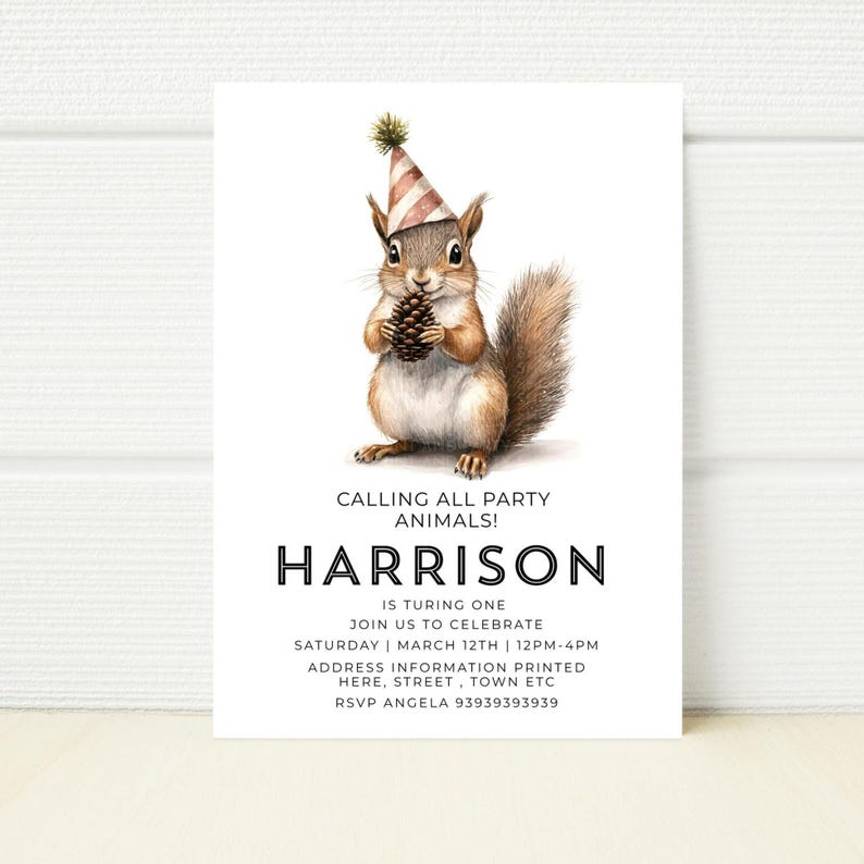 Red Squirrel Birthday Invitation, Forest Party (digital Download) - Etsy