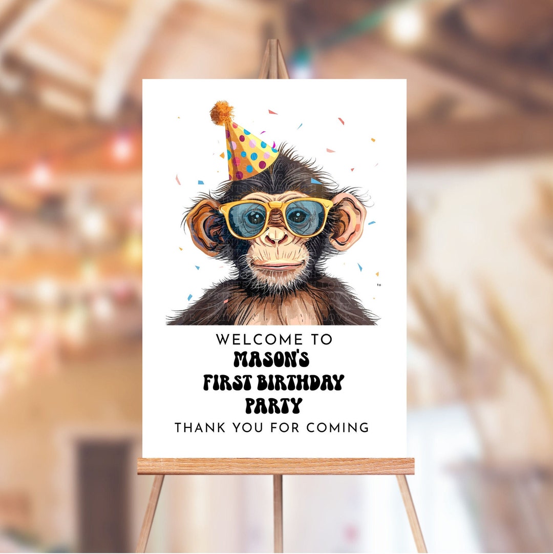 Editable Monkey Party Welcome Sign Birthday Welcome Sign Wild Party ...