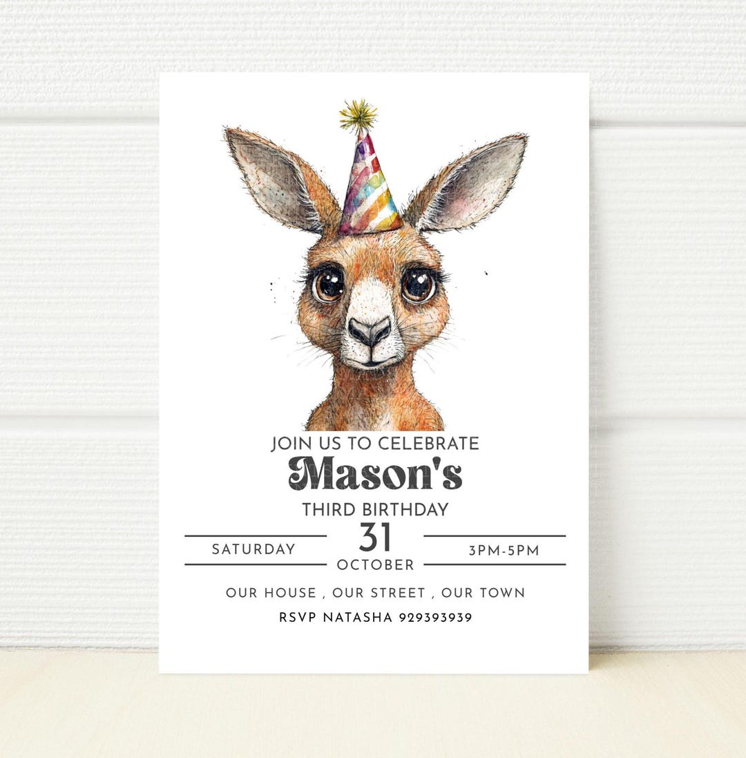 Editable Kangaroo Birthday Invitation Cute Party Invite Digital Mobile ...
