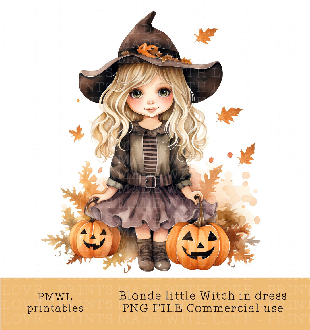 Witch Clipart Cute Blonde Girl Halloween Clipart Card Making ...