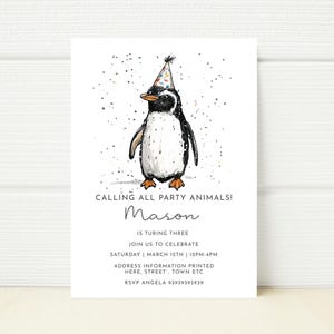 Penguin Editable Birthday Template Invitation Printable Digital 1st 2nd ...